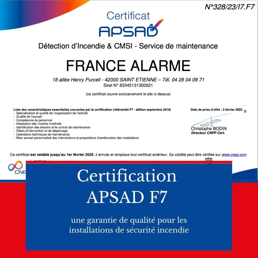 Certification APSAD I7 F7 | France Alarme, experte en système de sécurité